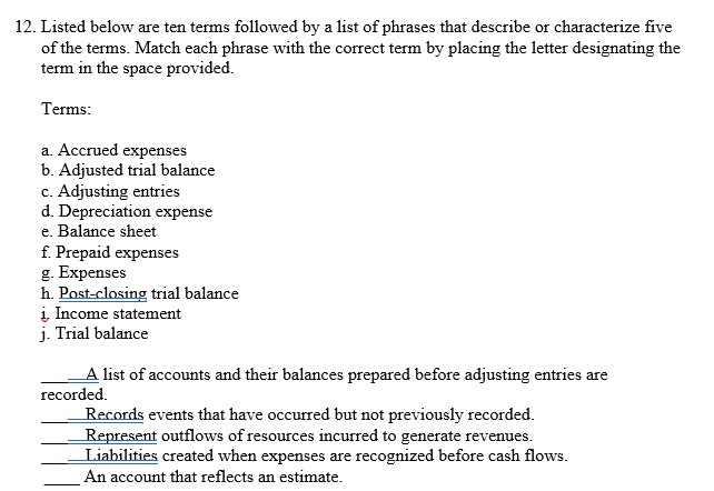 Solved Listed below are ten terms followed by a list of | Chegg.com