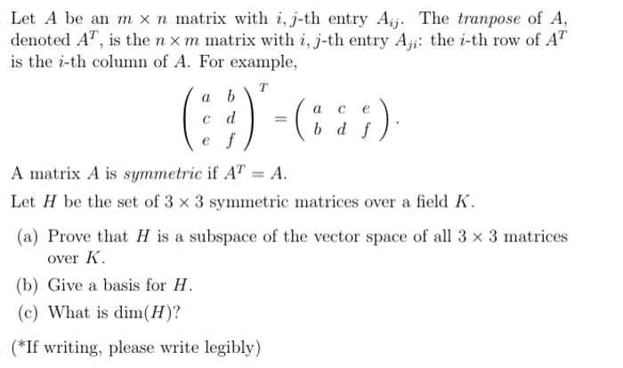 Solved Let A be an m × n matrix with i,j-th entry Aij. The | Chegg.com