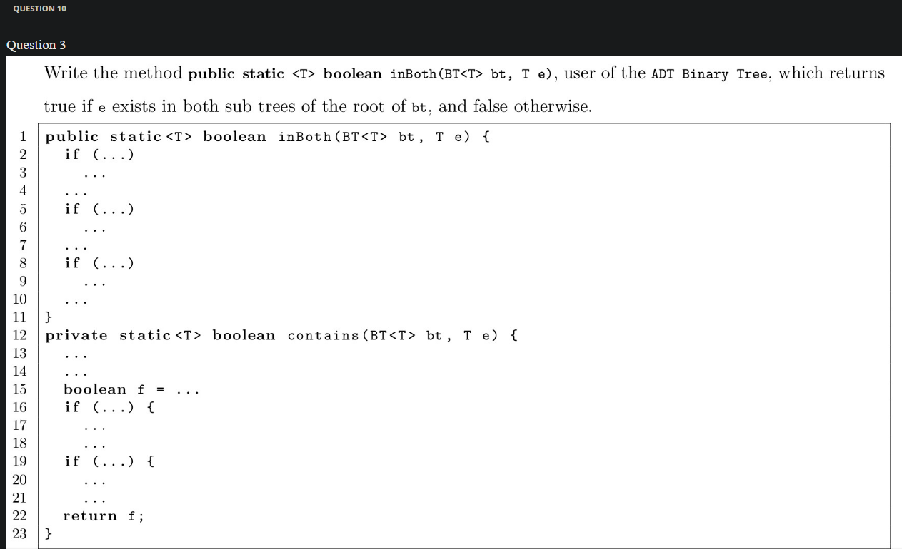 Solved QUESTION 10 Question 3 Write the method public static | Chegg.com