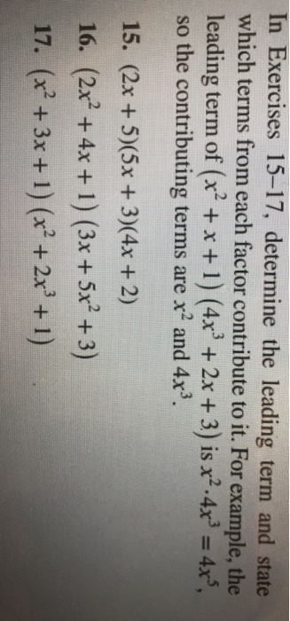 Solved In Exercises 15-17, determine the leading term and | Chegg.com