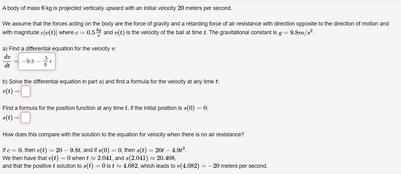 Solved A body of mass 6 kg is projected vertically upward | Chegg.com