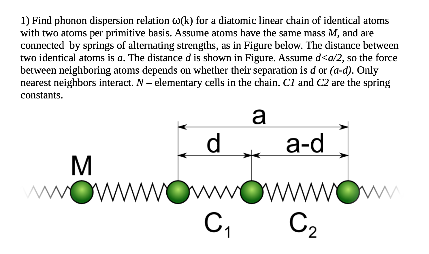 Solved a 1) Find phonon dispersion relation w(k) for a | Chegg.com
