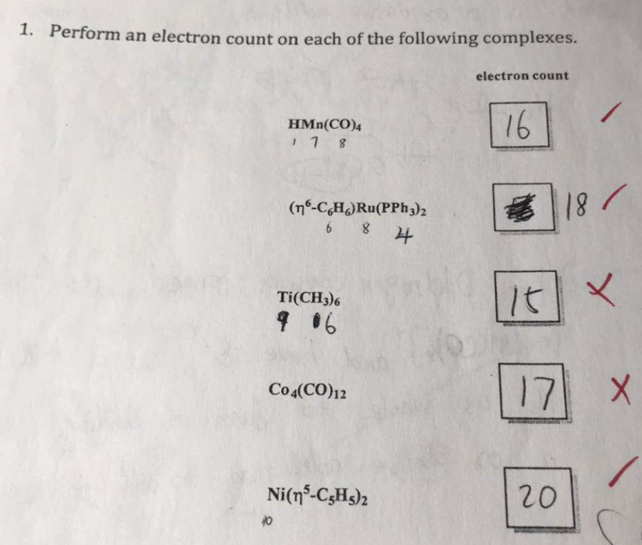 Solved . Perform an electron count on each of the following | Chegg.com