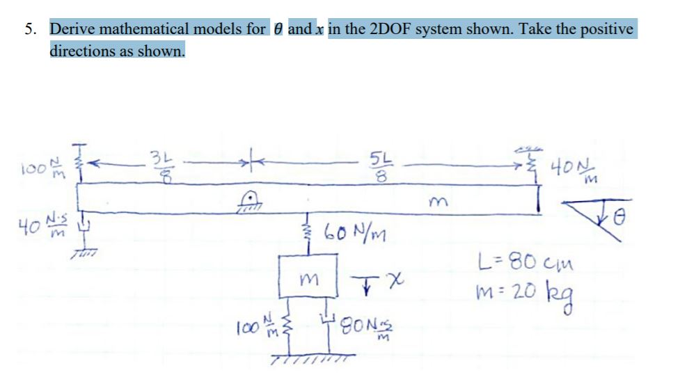 Solved Derive mathematical models for 𝜃 and x in the 2DOF | Chegg.com