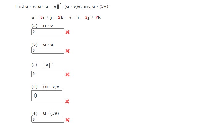 Solved Find u⋅v,u⋅u,∥v∥2,(u⋅v)v, and u⋅(3v) | Chegg.com