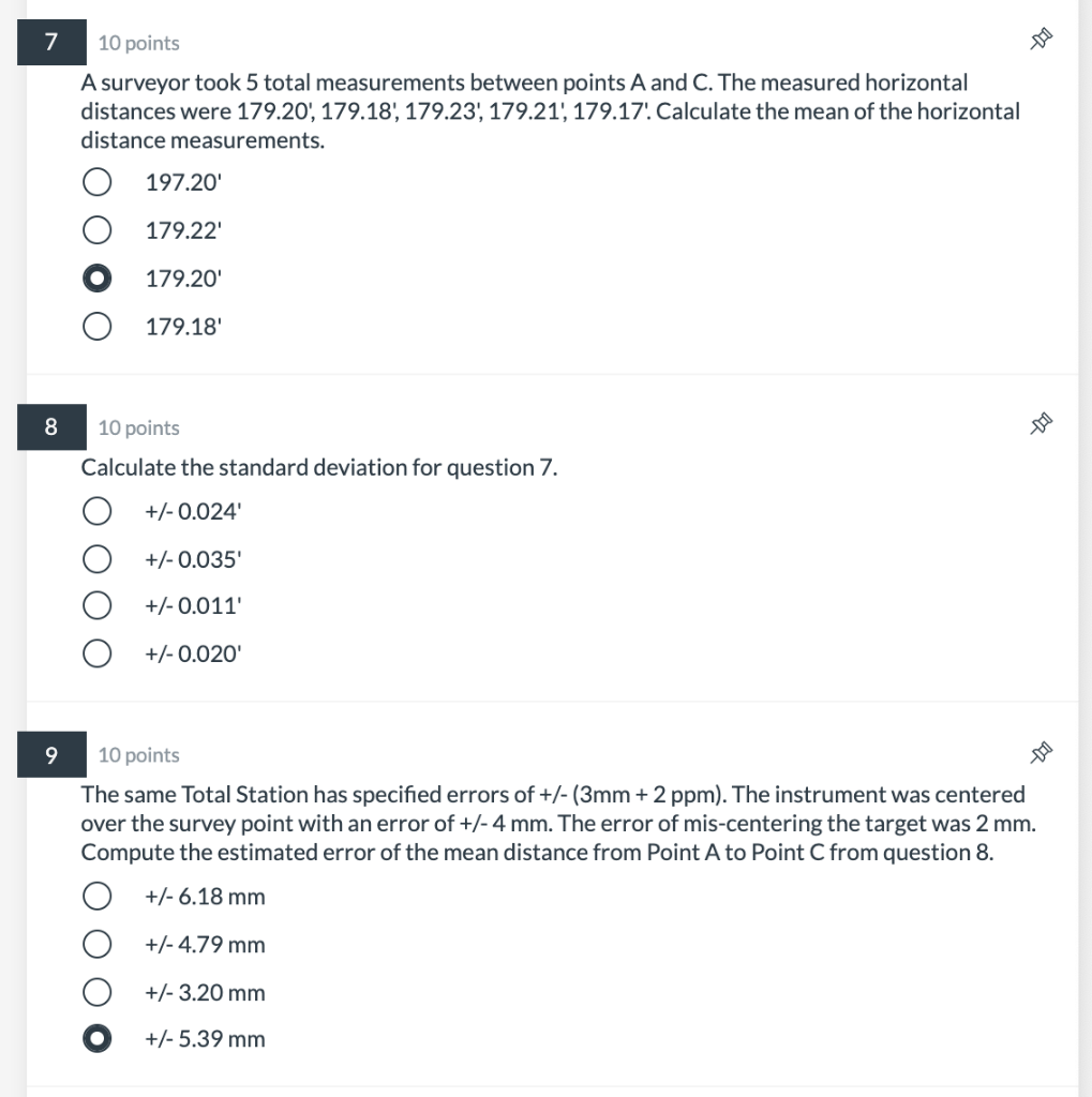 Solved 7 11 10 points A surveyor took 5 total measurements | Chegg.com