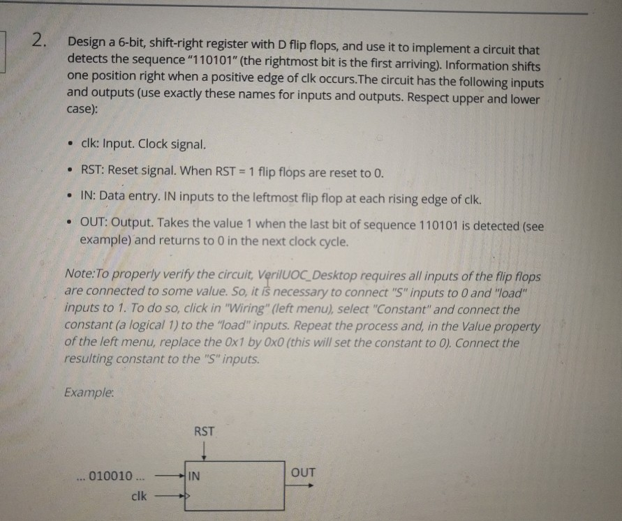 Solved 2 Design 6 Bit Shift Right Register D Fip Flops Use Implement Circuit Detects