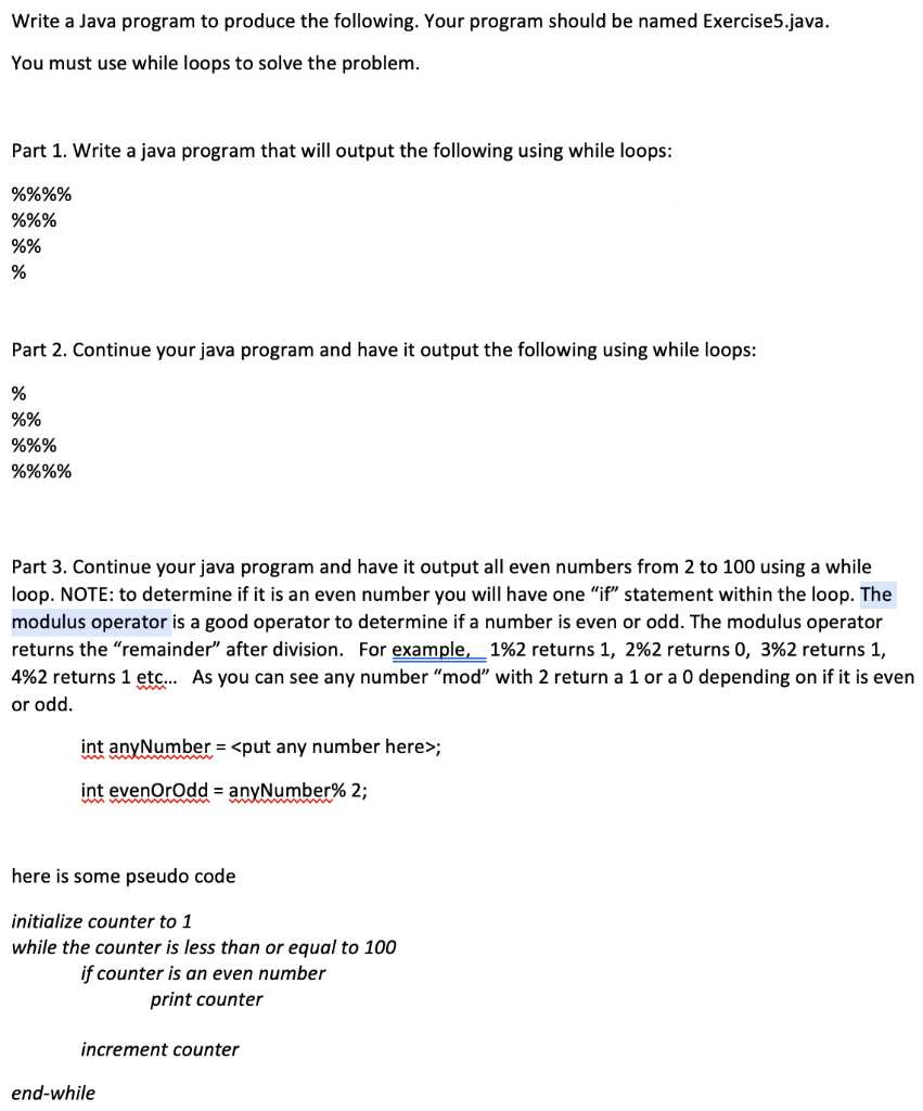 Solved Write a Java program to produce the following. Your | Chegg.com