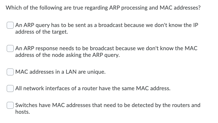 Solved Which of the following are true regarding ARP | Chegg.com