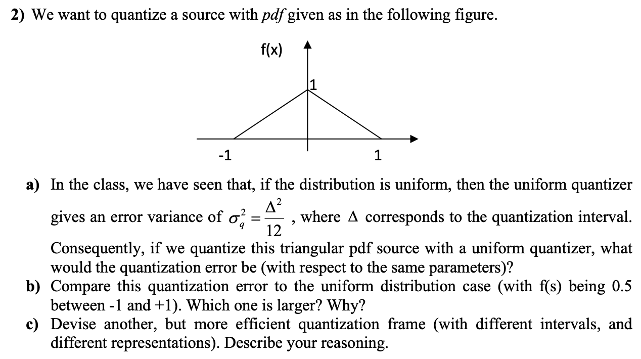 Solved 2) We want to quantize a source with pdf given as in | Chegg.com