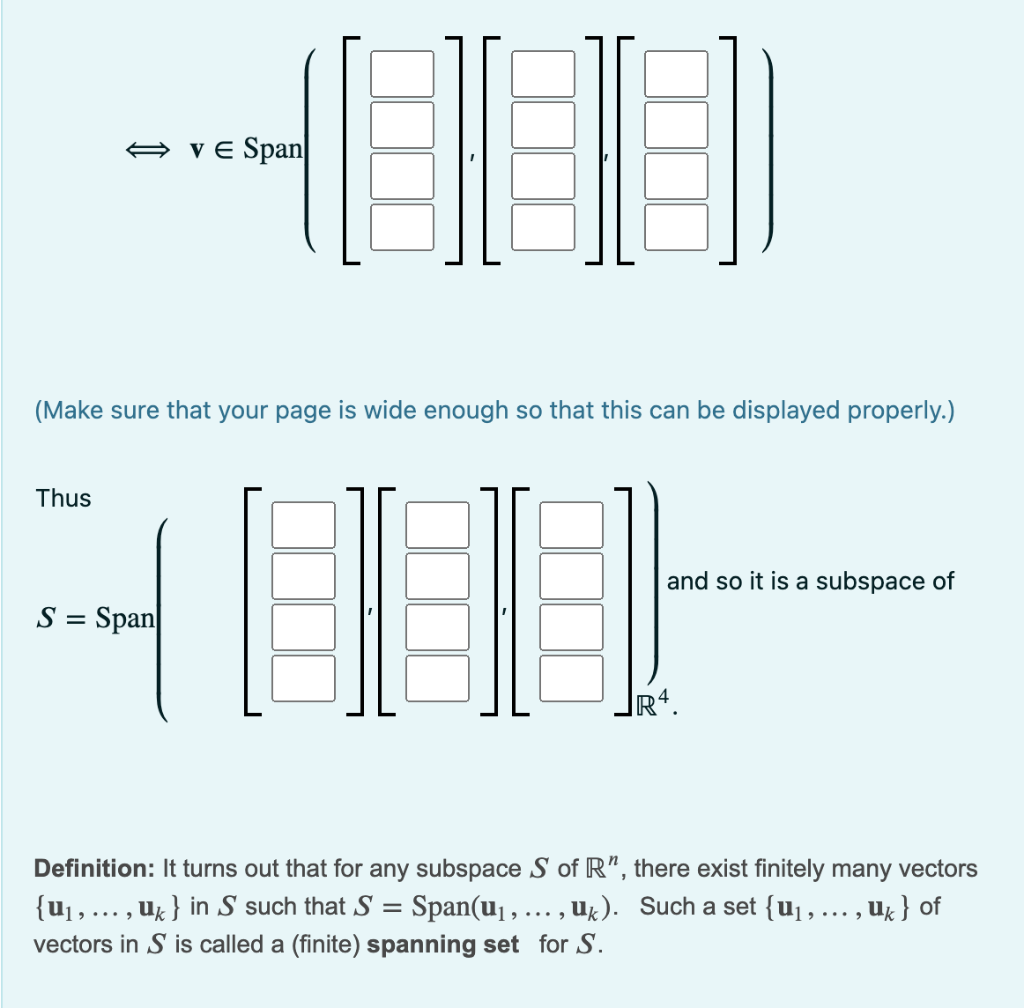 Solved Spanning Sets for a Subspace Remark: The theorem in | Chegg.com