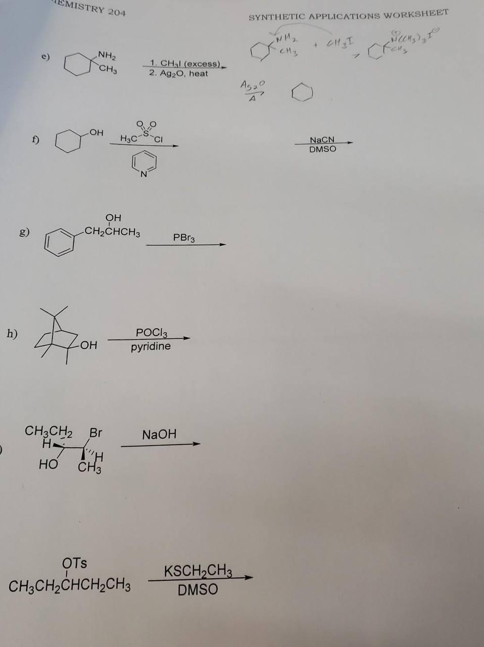 Solved EMISTRY 204 SYNTHETIC APPLICATIONS WORKSHEET ca NH | Chegg.com