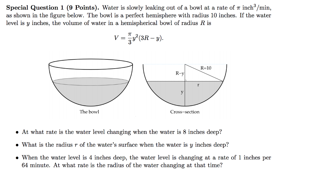 Solved Special Question 1 (9 Points). Water is slowly | Chegg.com