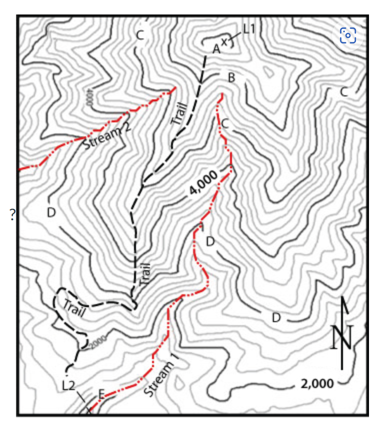 Solved The map shows the location of two streams using a | Chegg.com