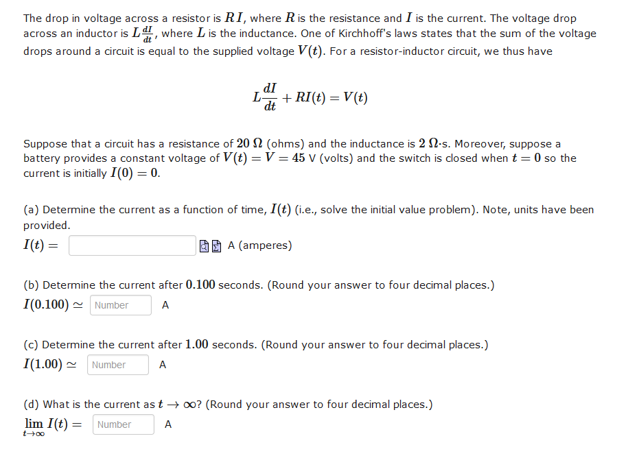 Solved The drop in voltage across a resistor is RI, where R | Chegg.com