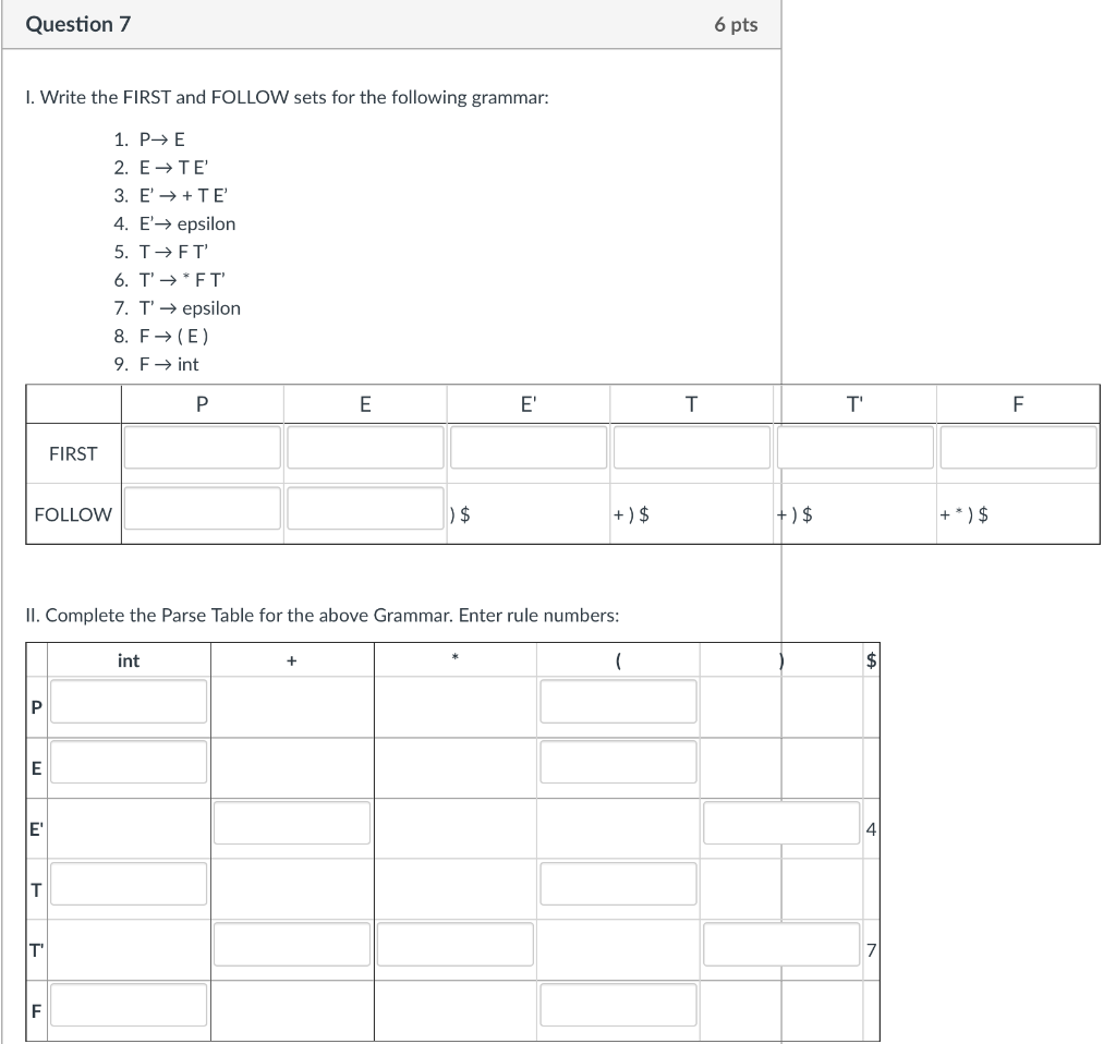 Solved I. Write the FIRST and FOLLOW sets for the following | Chegg.com