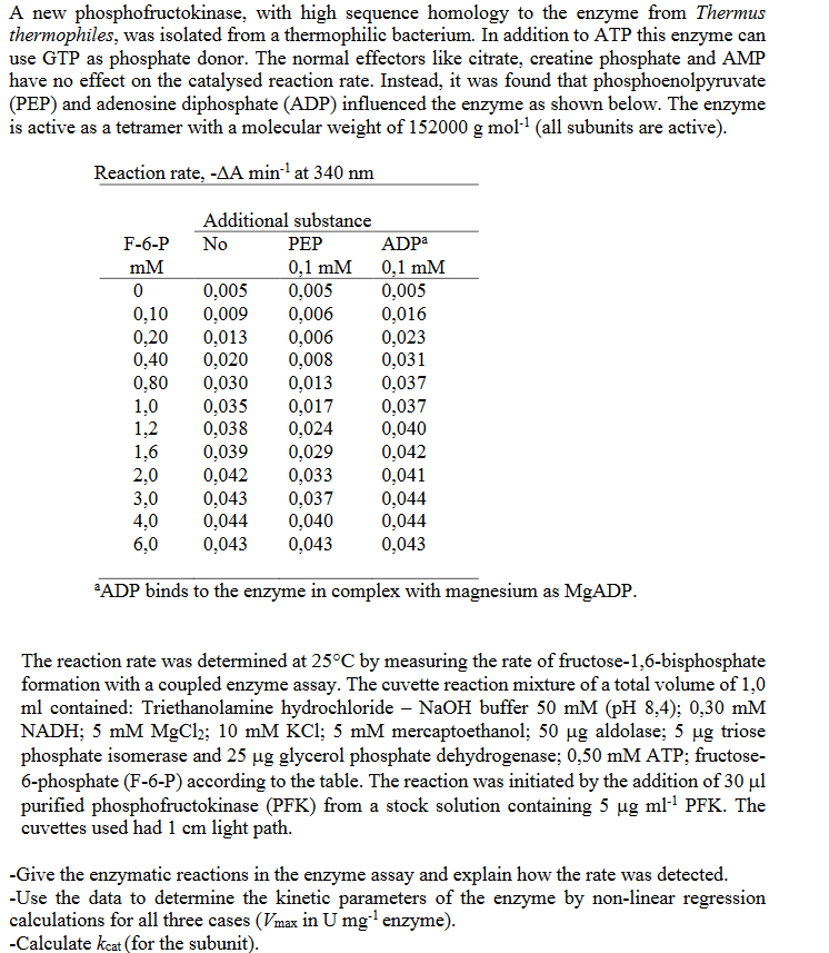 Solved A new phosphofructokinase, with high sequence | Chegg.com