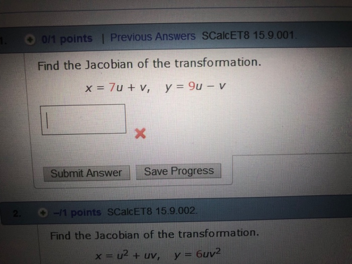 Solved O 0/1 points | Previous Answers SCalcET8 15.9.001 | Chegg.com