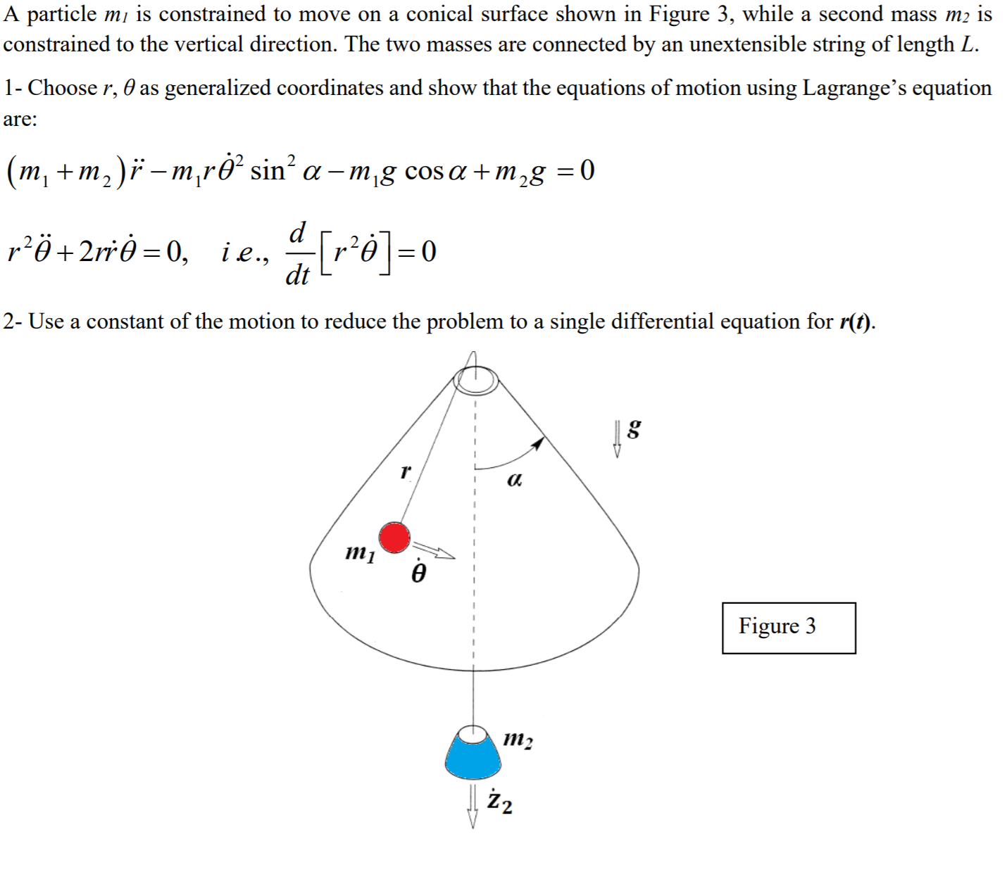 Solved A particle mi is constrained to move on a conical | Chegg.com