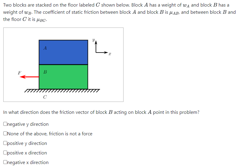 Solved Two blocks are stacked on the floor labeled C shown | Chegg.com