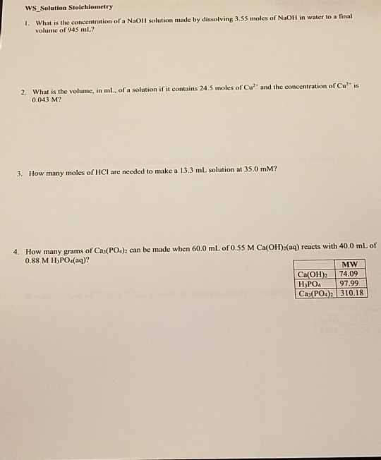 Solved WS Solution Stoichiometry l. What is the | Chegg.com