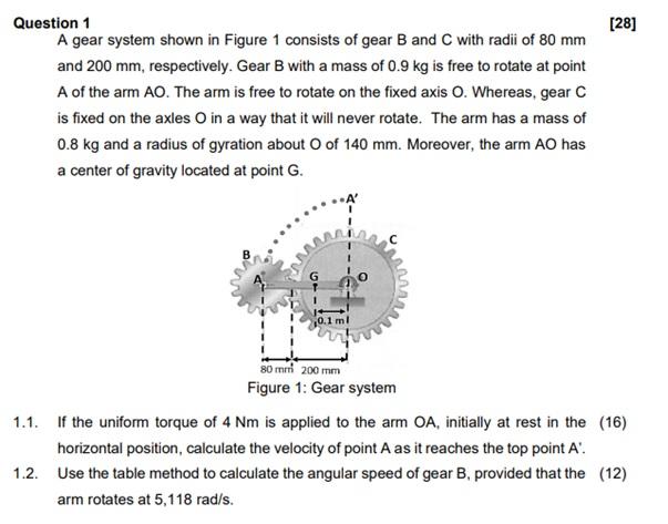 Solved [28] Question 1 A gear system shown in Figure 1 | Chegg.com
