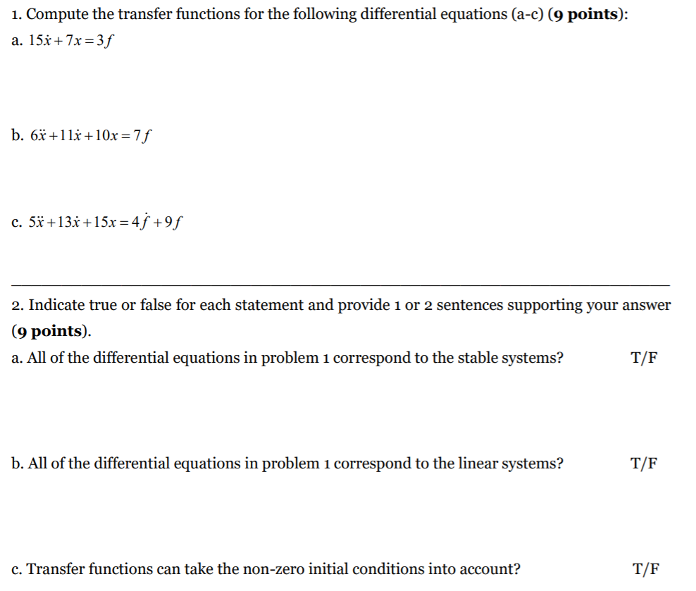 Solved 1. Compute the transfer functions for the following | Chegg.com