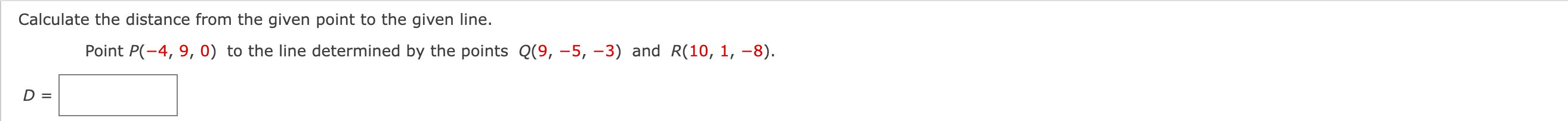Solved Calculate the distance from the given point to the | Chegg.com