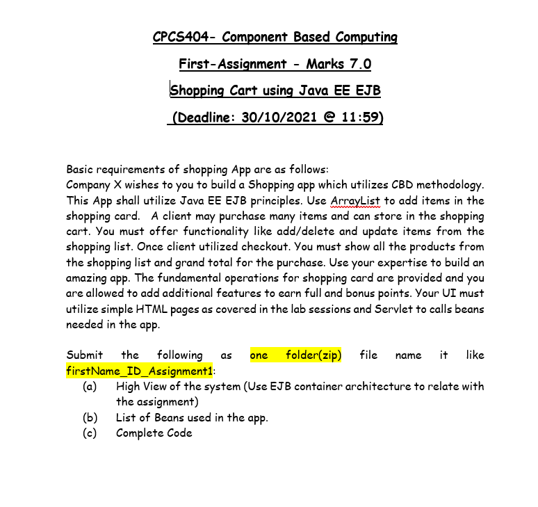 CPCS404- Component Based Computing First-Assignment - | Chegg.com