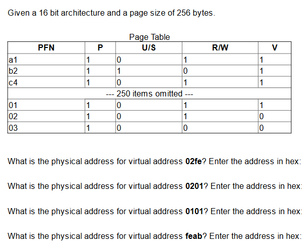 Solved Given a 16 bit architecture and a page size of 256 | Chegg.com