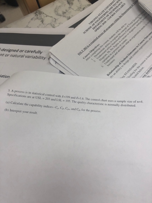 Solved a process is in statistical control with x=199 and | Chegg.com