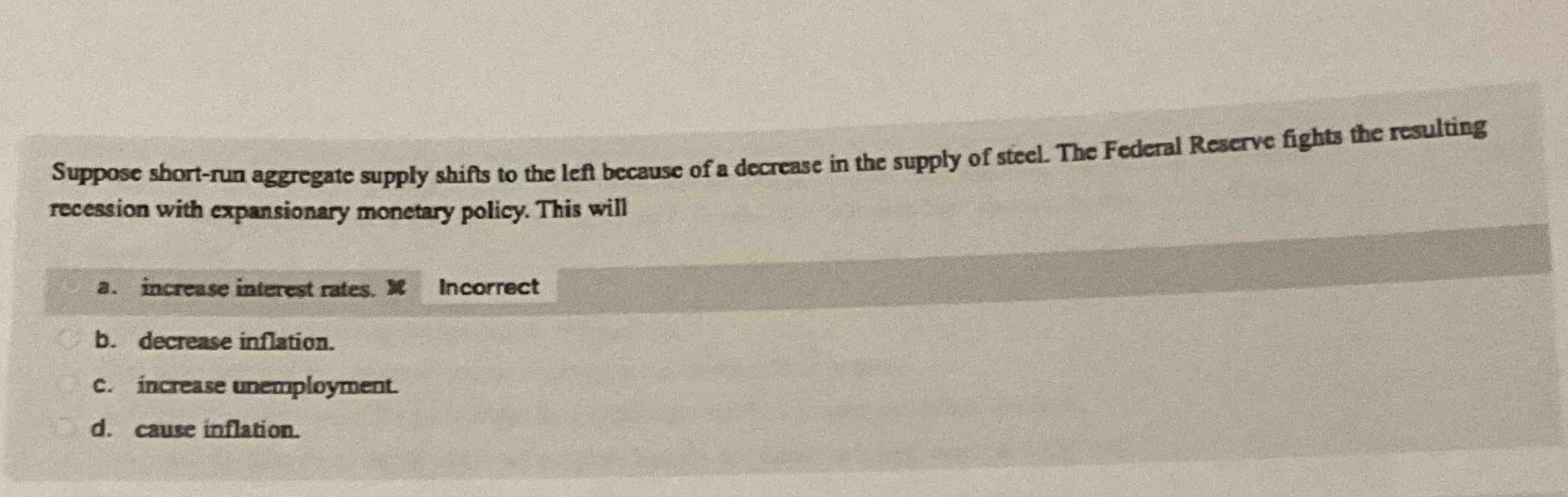 Solved Suppose short-run aggregate supply shifts to the left | Chegg.com