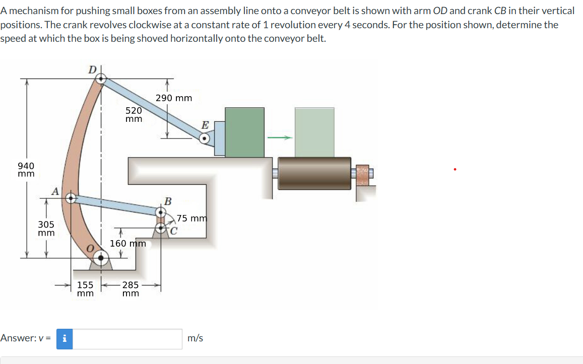 Solved A mechanism for pushing small boxes from an assembly | Chegg.com