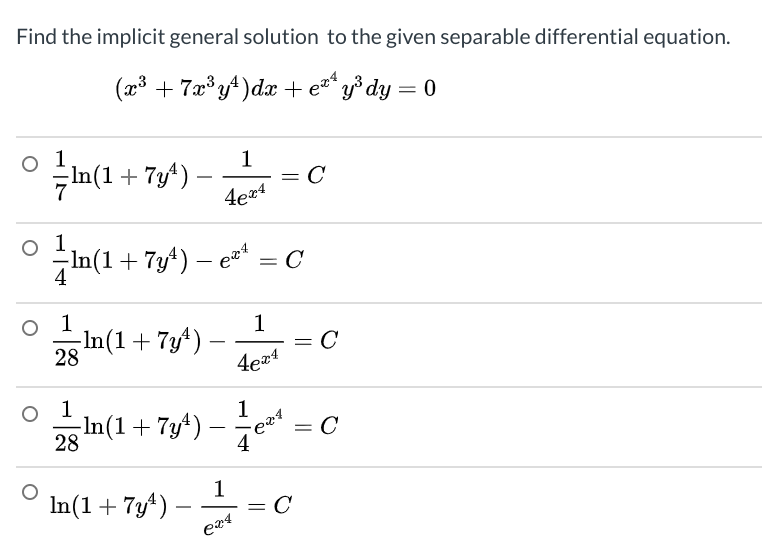 Solved Find the implicit general solution to the given | Chegg.com