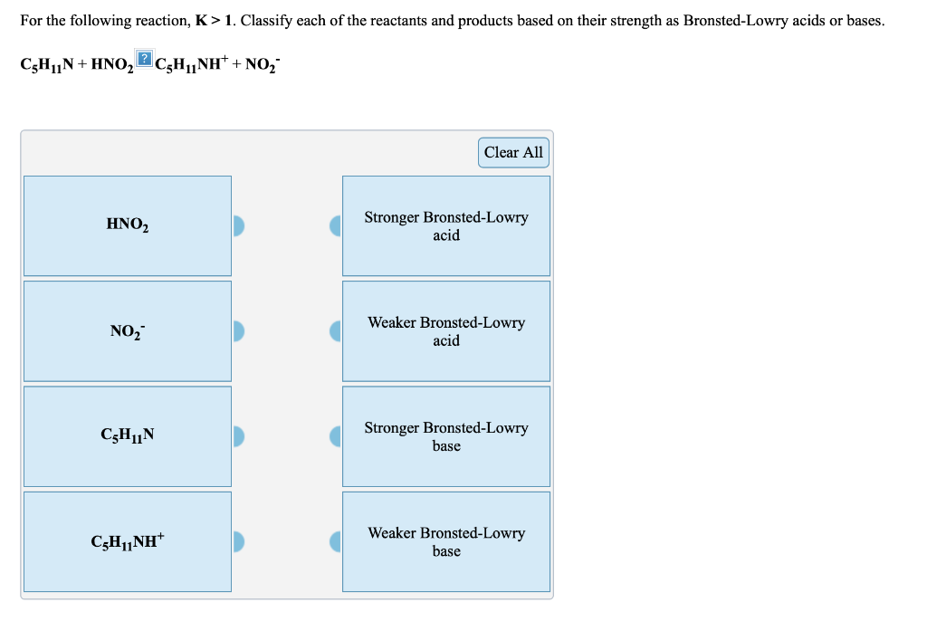 Solved For the following reaction, K>1. Classify each of the | Chegg.com