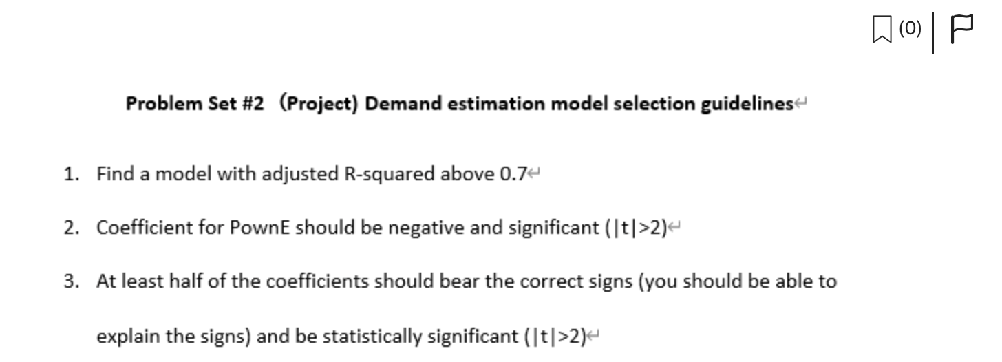 Solved Problem Set \#2 (Project) Demand estimation model | Chegg.com