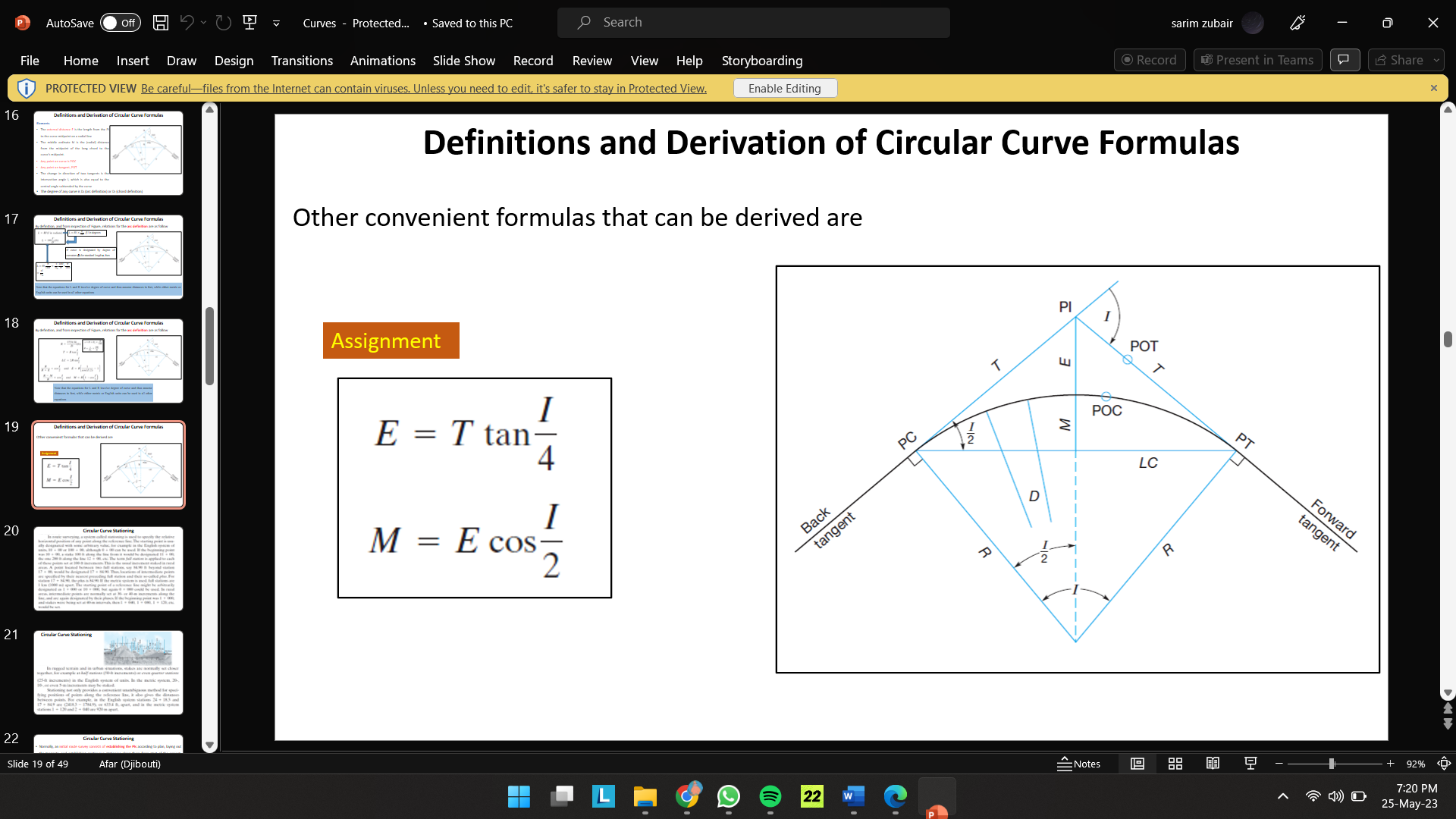 Definitions and Derivation of Circular Curve Formulas | Chegg.com