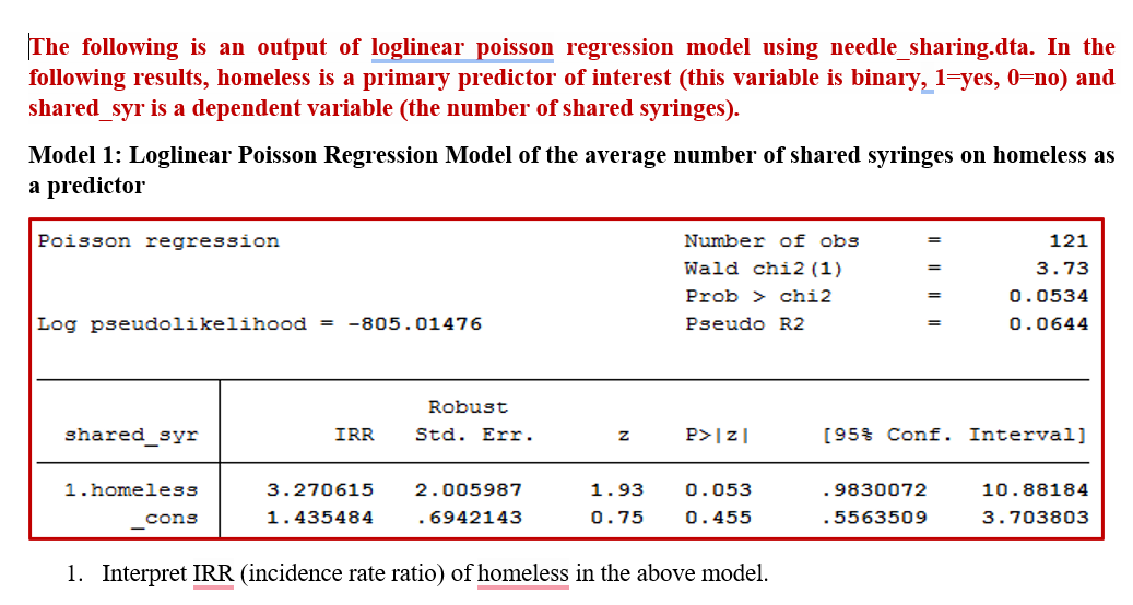 Solved The following is an output of loglinear poisson | Chegg.com