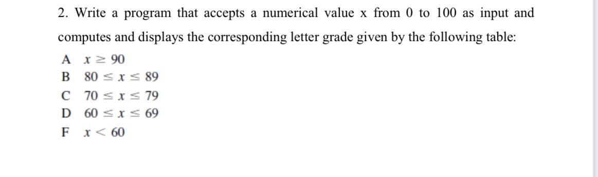 Solved 2. Write a program that accepts a numerical value x | Chegg.com