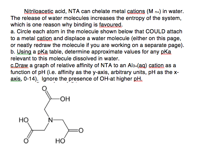 Solved Nitriloacetic acid, NTA can chelate metal cations (M | Chegg.com
