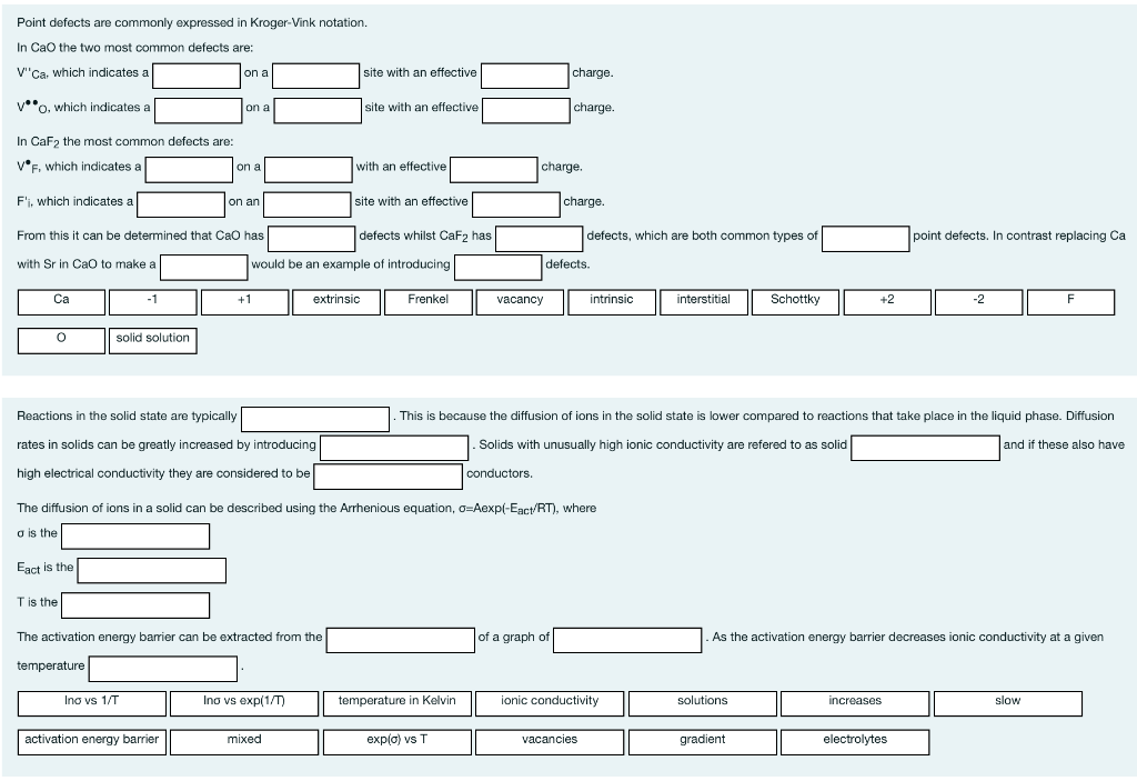 Solved Point defects are commonly expressed in Kroger-Vink | Chegg.com