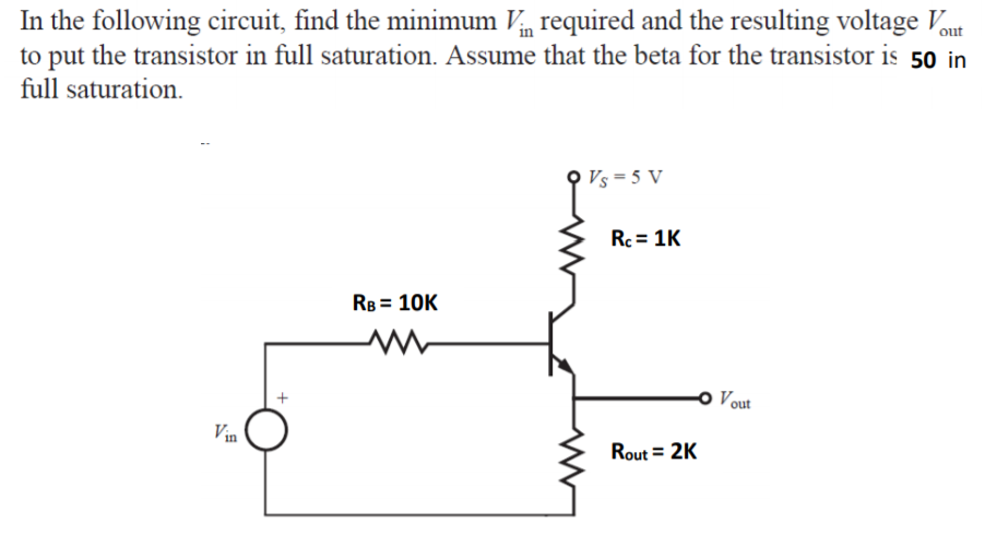 Solved In the following circuit, find the minimum Vin | Chegg.com