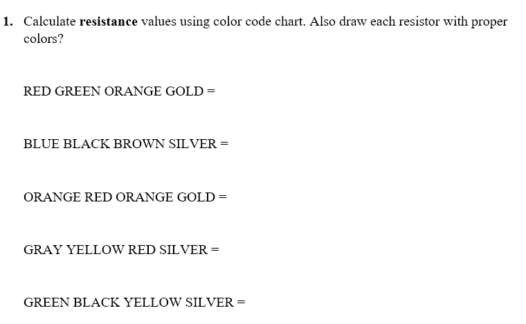 Solved 1. Calculate resistance values using color code | Chegg.com