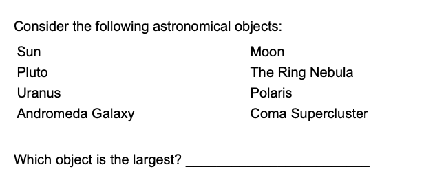 Solved Consider the following astronomical objects: Sun Moon | Chegg.com