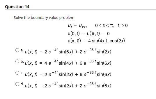 Solved Question 14 Solve the boundary value problem Ut = Uxx | Chegg.com