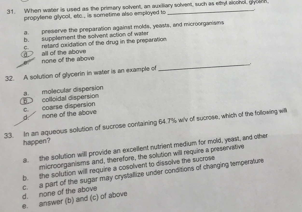 Solved 31. When water is used as the primary solvent, an | Chegg.com