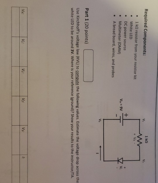 Solved 1 k Required Components: V2 V1 1 ka resistor from | Chegg.com