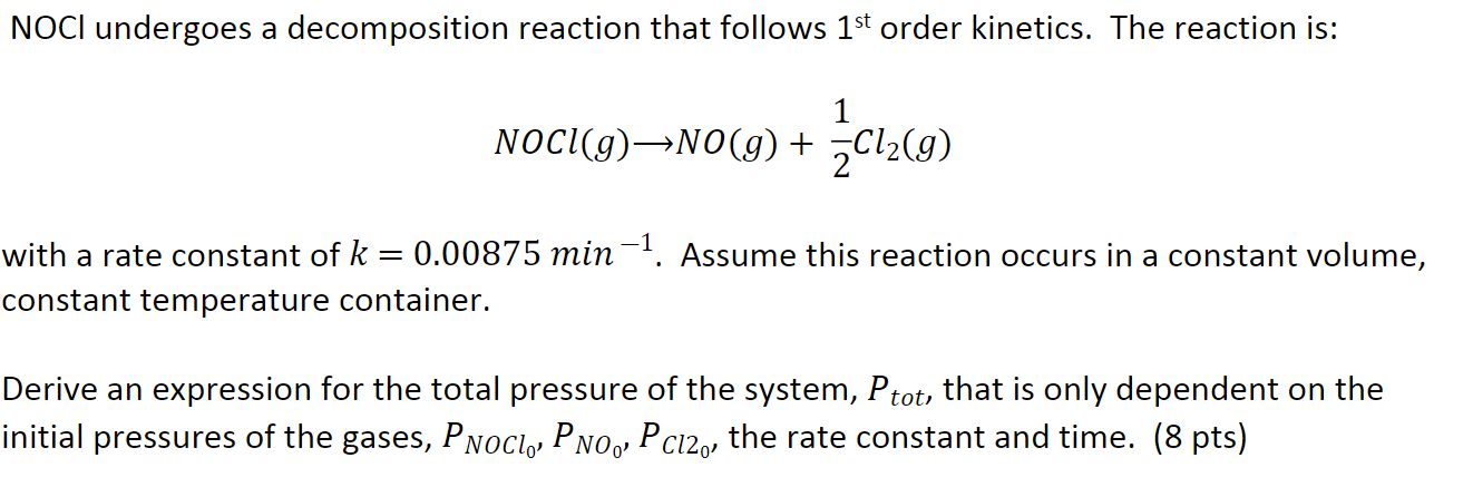 Solved NOCl undergoes a decomposition reaction that follows | Chegg.com