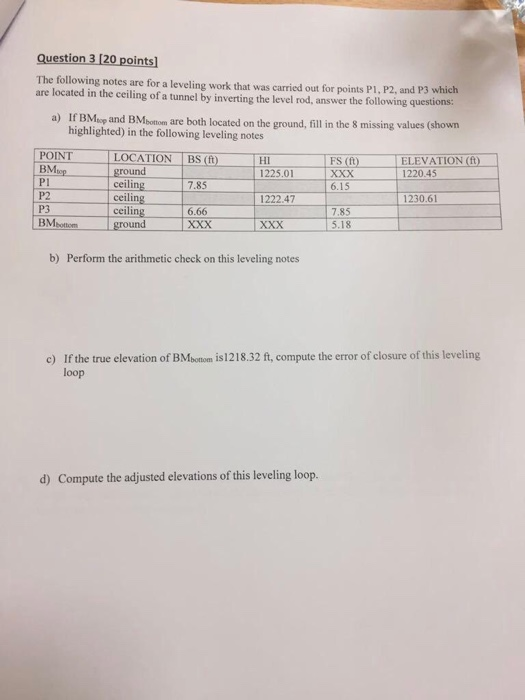 Solved The following notes are for a leveling work that was | Chegg.com