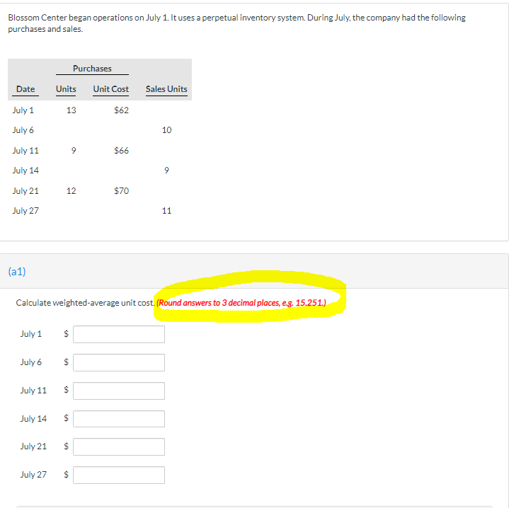 Solved Blossom Center began operations on July 1 . It uses a | Chegg.com
